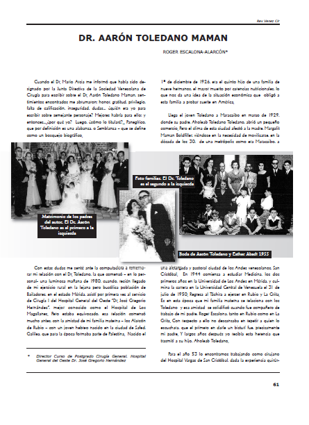 Dr. Aarón Toledano Maman | REVISTA VENEZOLANA DE CIRUGÍA